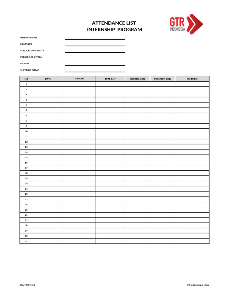 Internship Attendance Template | PDF