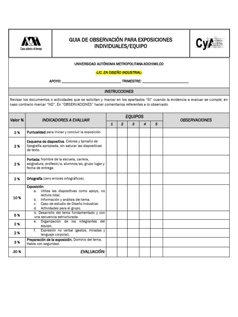 Guía de Evaluación para Exposiciones | PDF