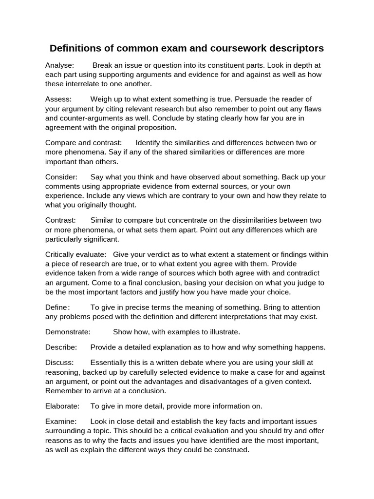 Common Exam Descriptor Definitions | PDF | Argument | Evidence