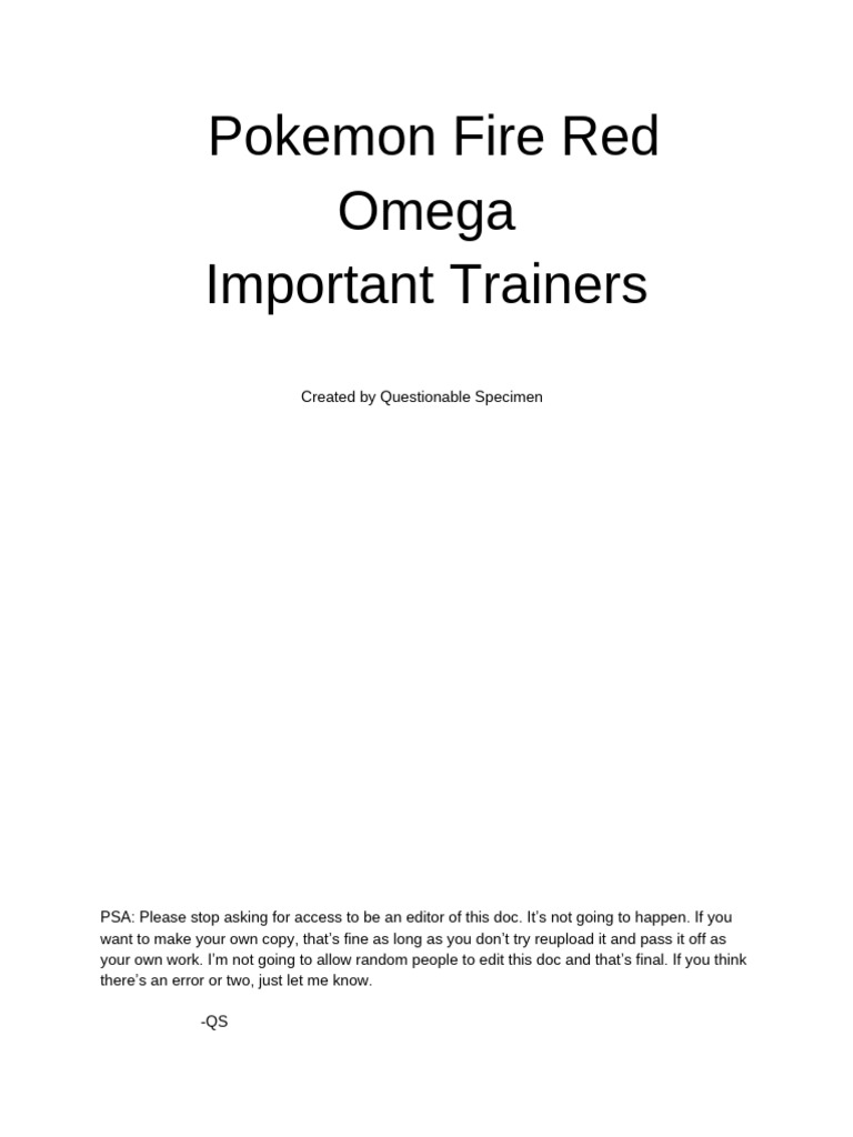 FireRed Omega Important Trainers | PDF