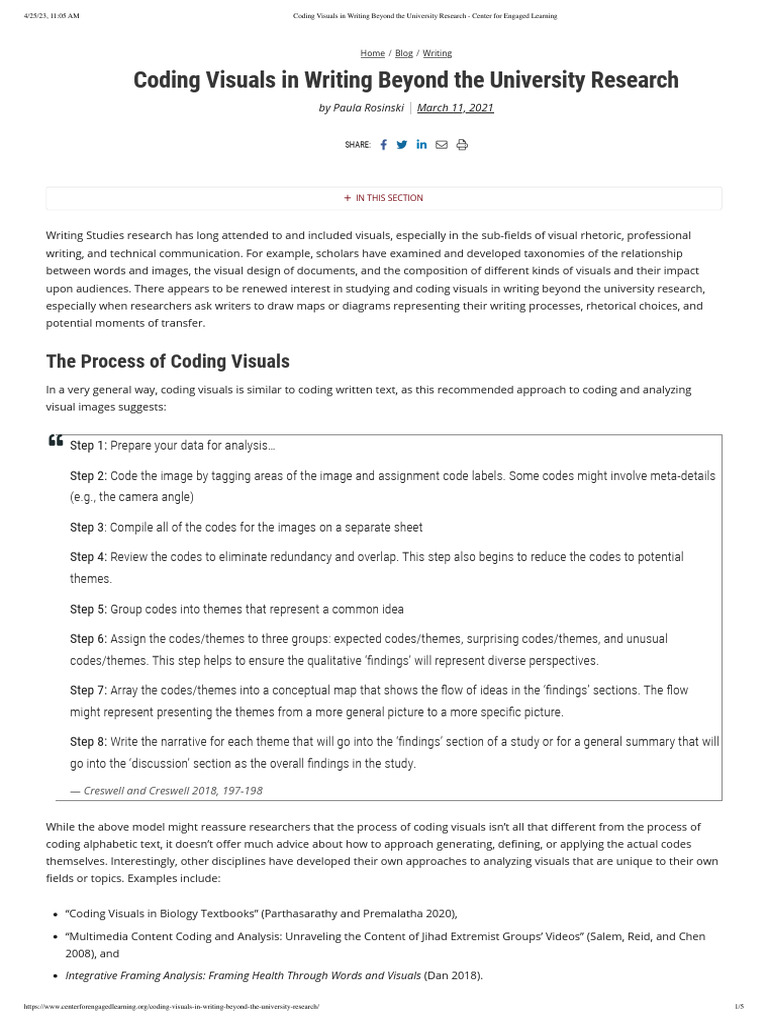 Coding Visuals in Writing Beyond The University Research - Center For ...