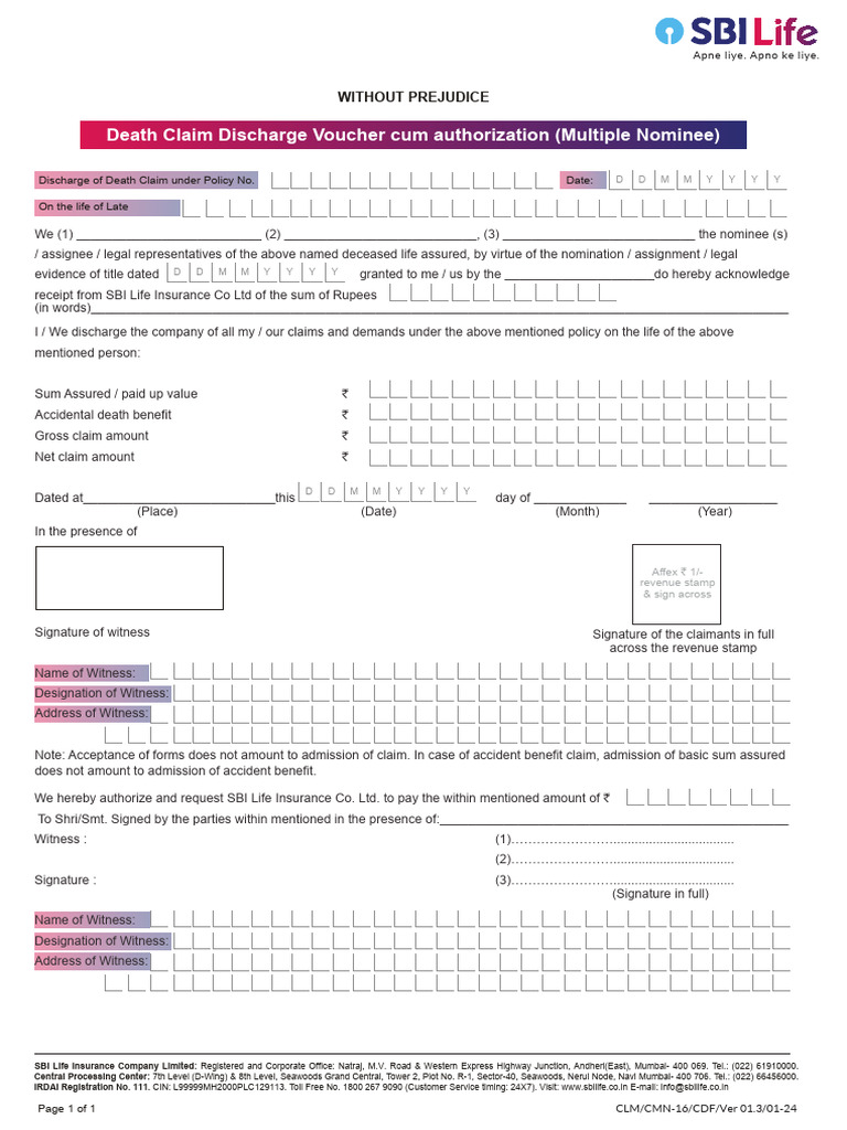 23.+Claim Discharge Form (2) | PDF | Life Insurance | Financial Services