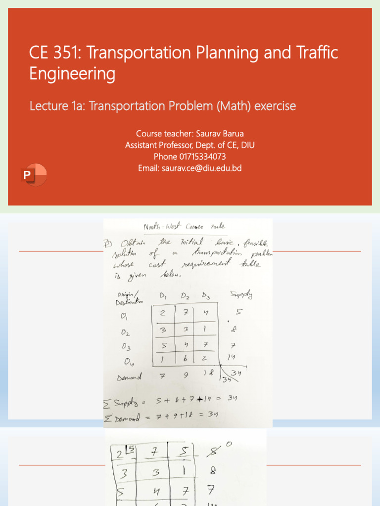 CE 351, 1a - Transportation Problem (Math Exercise) | PDF