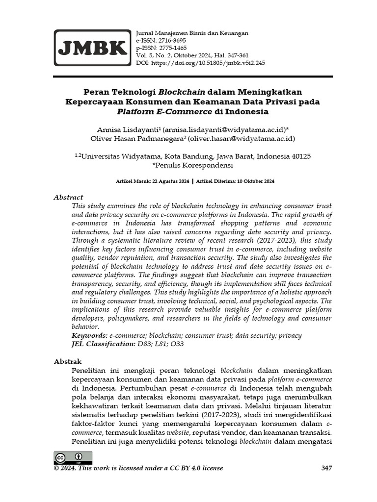 Peran Teknologi Blockchian Dalam Meningkatkan Kepercayaan Konsumen Dan Keamanan Data Privasi ...
