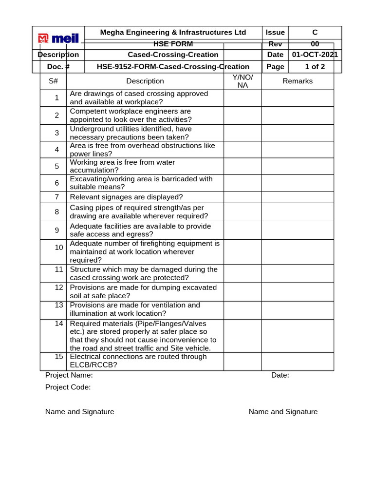 HSE 9152 FORM Cased Crossing Creation 00 | PDF