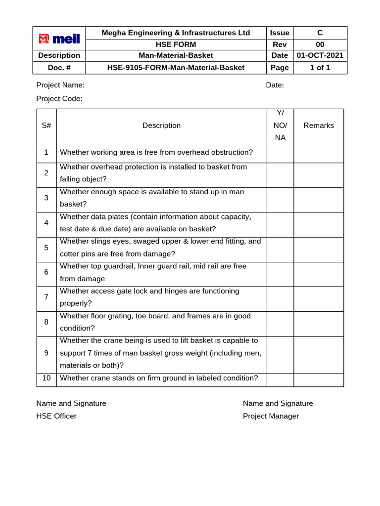 HSE 9105 FORM Man Material Basket 00 | PDF