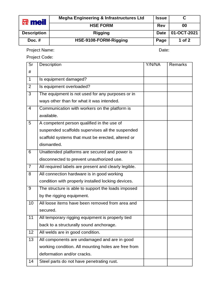 HSE-9108-FORM-Rigging-00 | PDF | Manufactured Goods