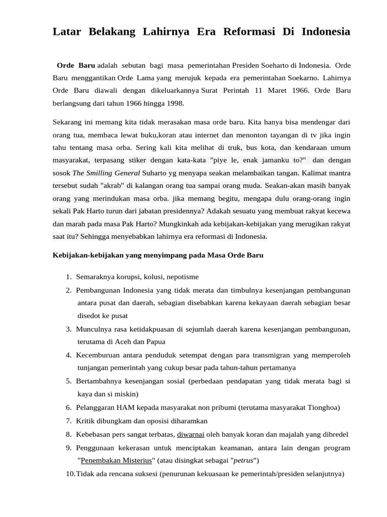 Latar Belakang Reformasi di Indonesia | PDF