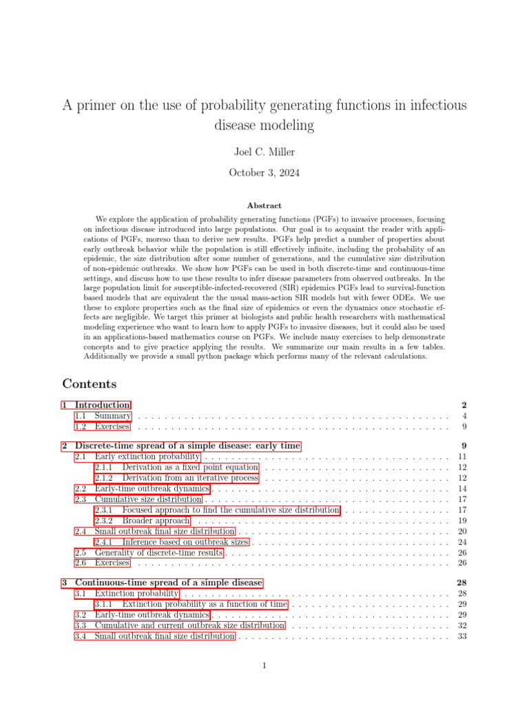 A Primer On The Use of Probability Generating Functions in Infectious Disease Modeling | PDF ...