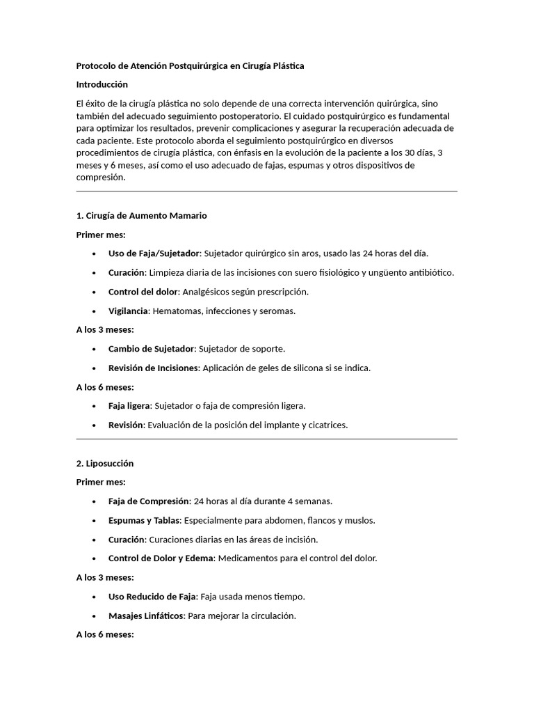 Protocolo Postquirúrgico: Lipectomía y Masajes | PDF | Cirugía | Masaje