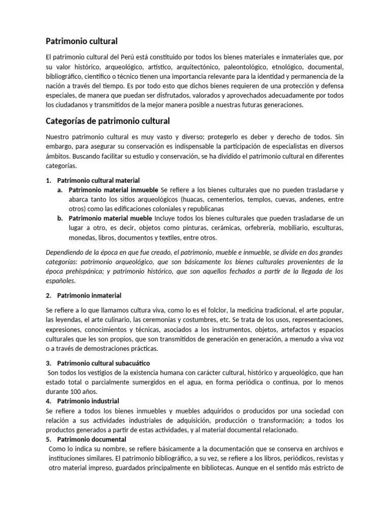 Clasificacion Del Patrimonio Cultural | PDF | Patrimonio cultural