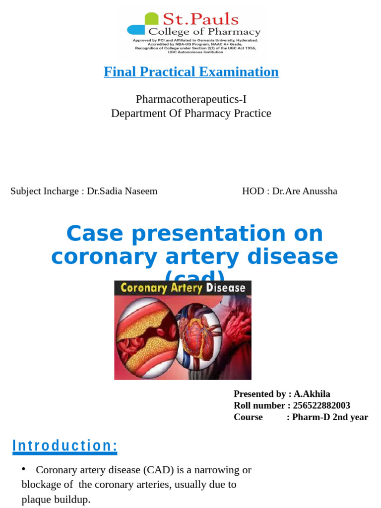 Case Presentation On Coronary Artery Disease - AKHILA - pptxFINAL | PDF | Myocardial Infarction ...