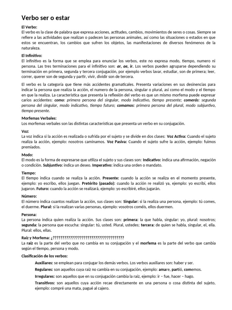 Verbo Ser y Estar: Guía Completa | PDF | Verbo | Conjugación gramatical