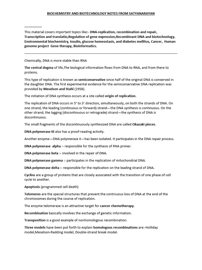 Biochemistry and Biotechnology Notes | PDF | Dna | Polymerase Chain ...