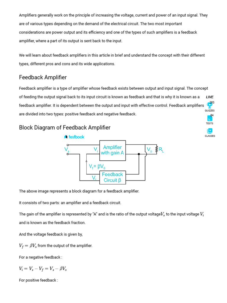 Feedback Amplifier - Concept, Types and Different Applications | PDF | Amplifier | Feedback