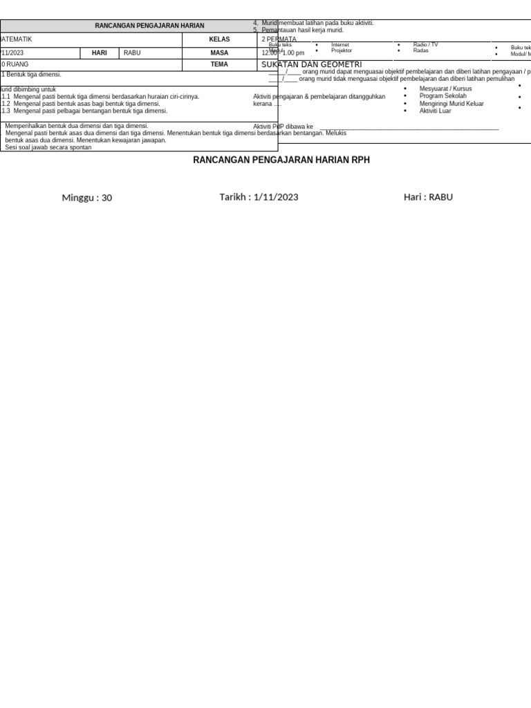 Borang RPH1.11b-RABU | PDF