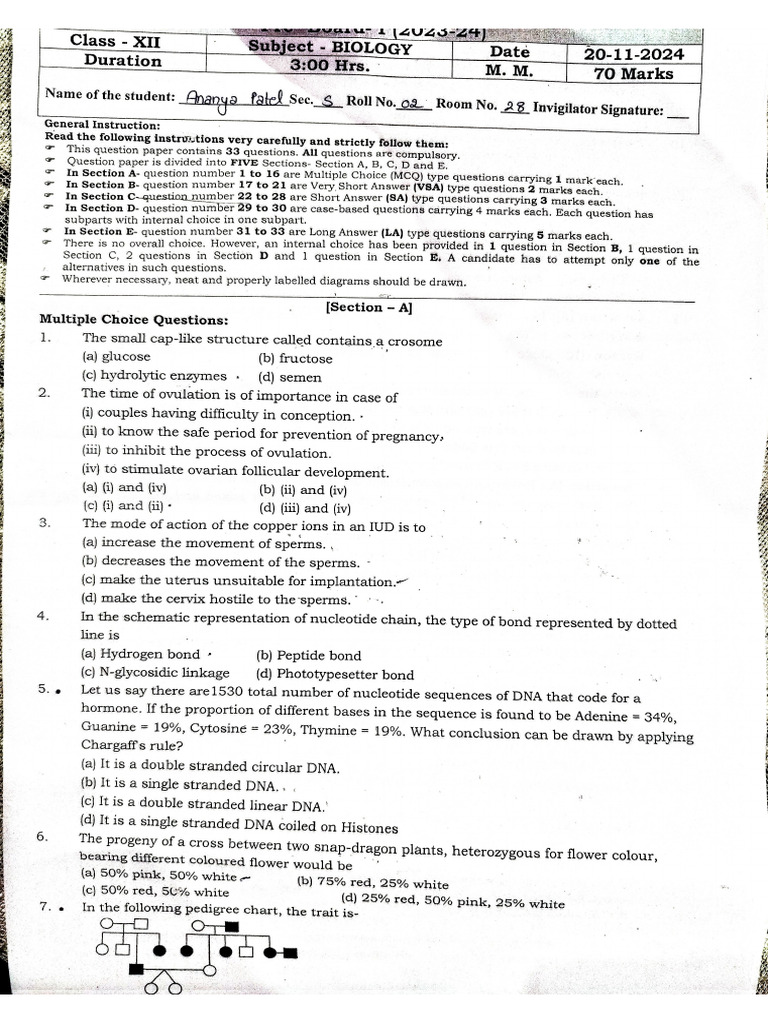 Phy and Bio Pre Board Paper | PDF