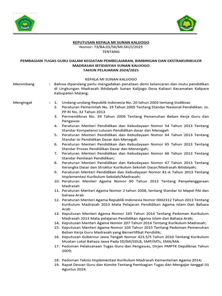 SK Beban Mengajar 2024-2025 Semester Genap | PDF