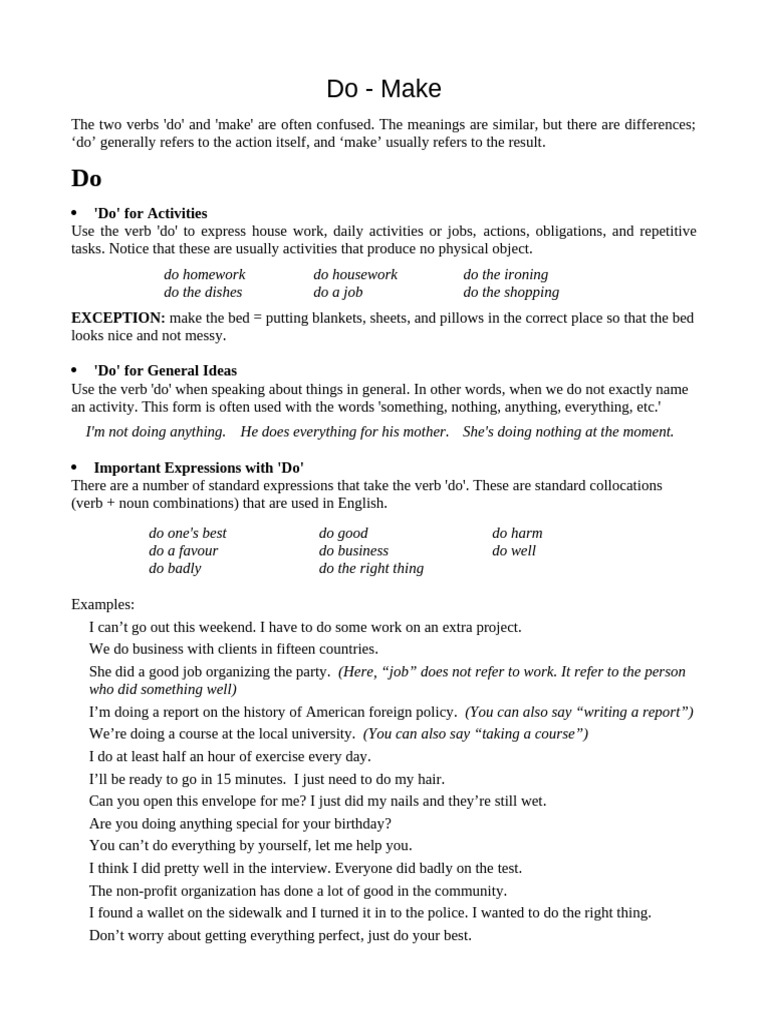 Understanding 'Do' vs. 'Make' in English | PDF | Verb | English Language