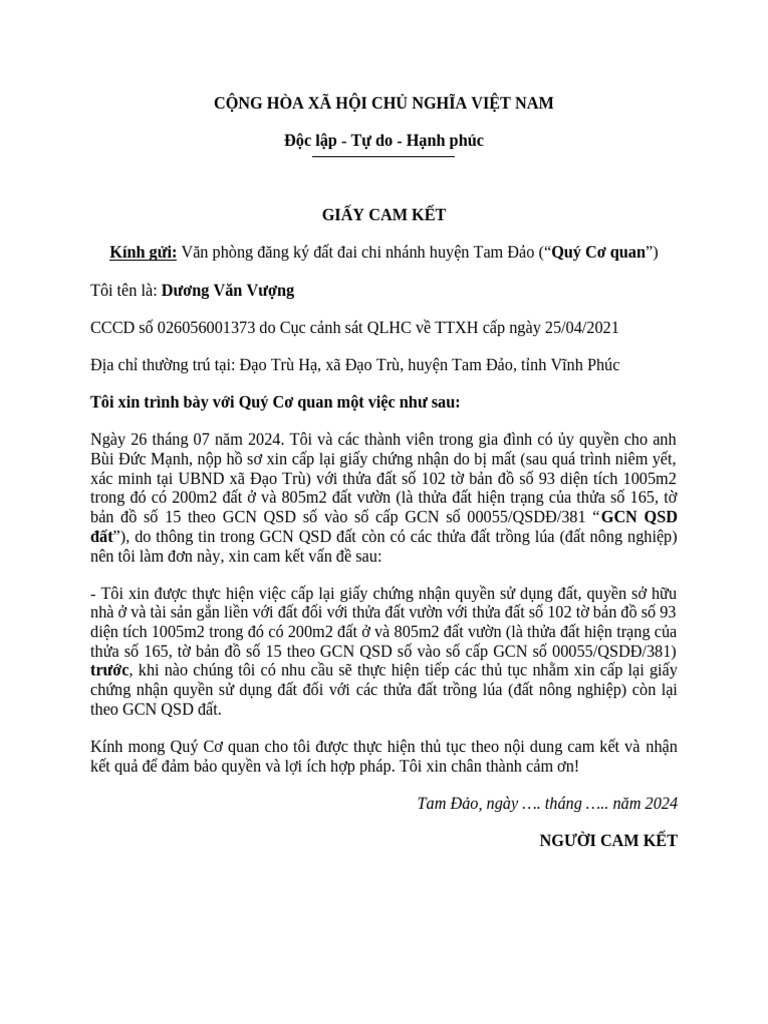 Mau Giay Cam Ket | PDF