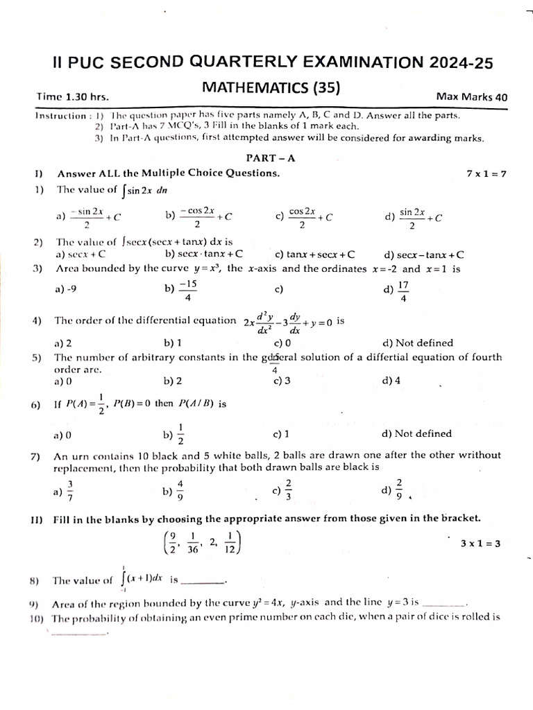 PU2 UT 2 maths board que paper | PDF