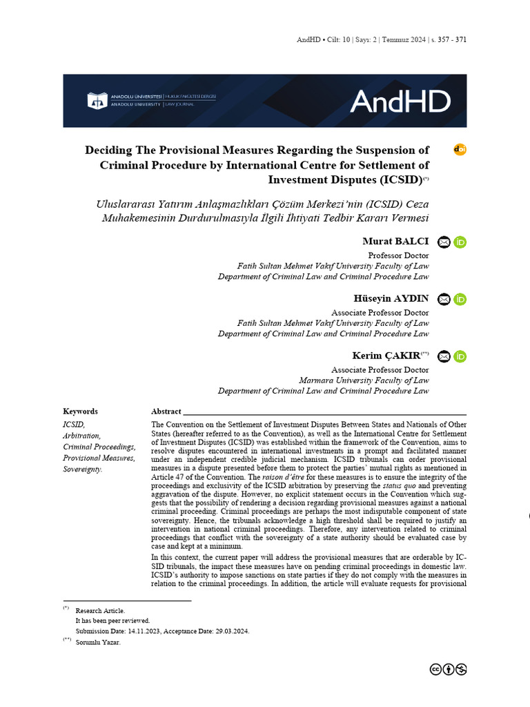 Deciding The Provisional Measures Regarding The Suspension of Criminal Procedure by ICSID | PDF