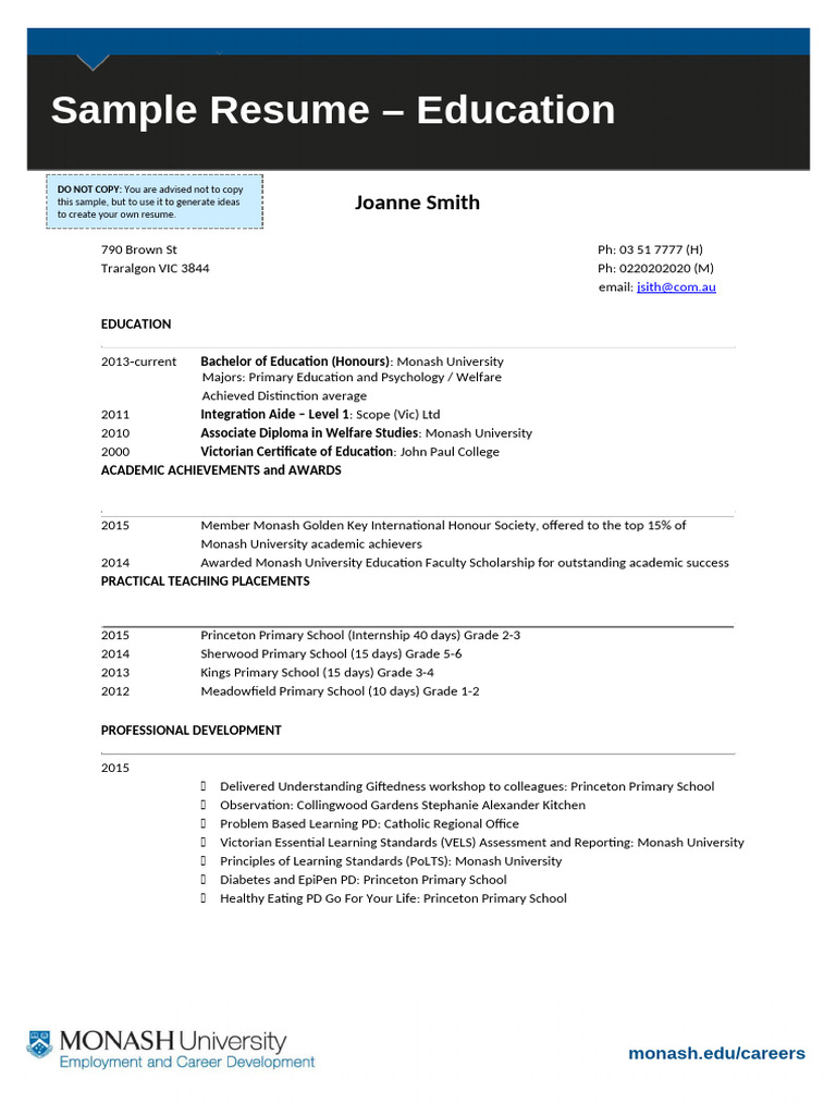 Education Resume Sample Guide | PDF | Literacy | Learning