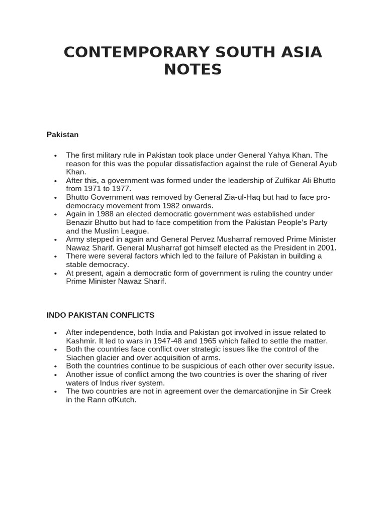 Contemporary South Asia Notes | PDF | India–Pakistan Relations | Sri Lanka