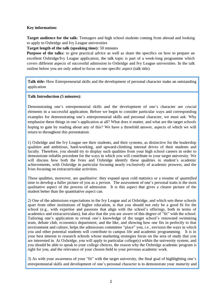 final proofreading Oxbridge Talk Script 1 | PDF | Mindset | Leadership