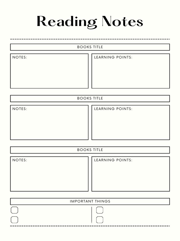 Minimalist Reading Notes Sheet | PDF