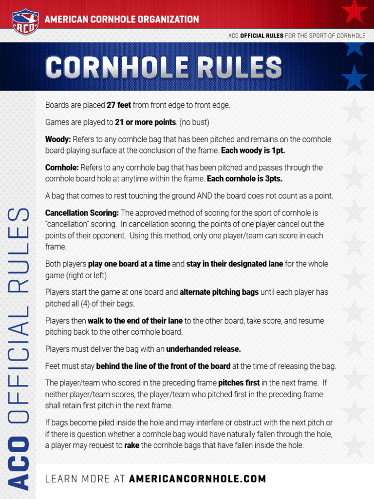 ACO Cornhole Rules Sheet1 2 | PDF | Sports | Games Of Physical Skill