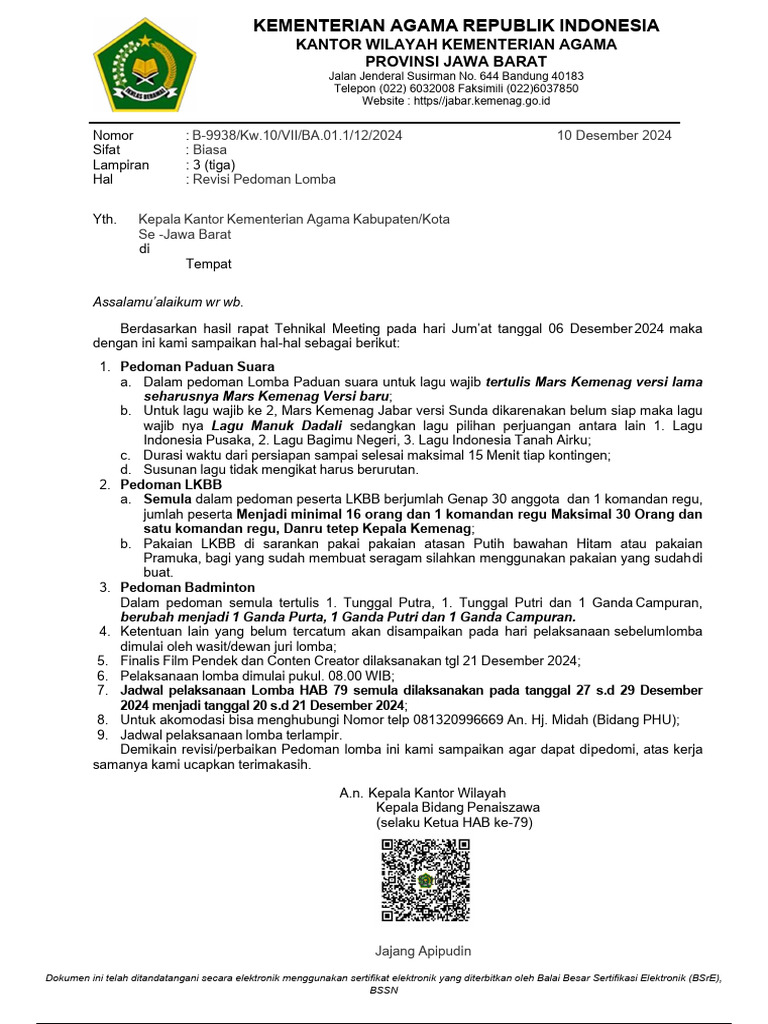 Revisi Perubahan Pedoman Lomba HAB 79 | PDF