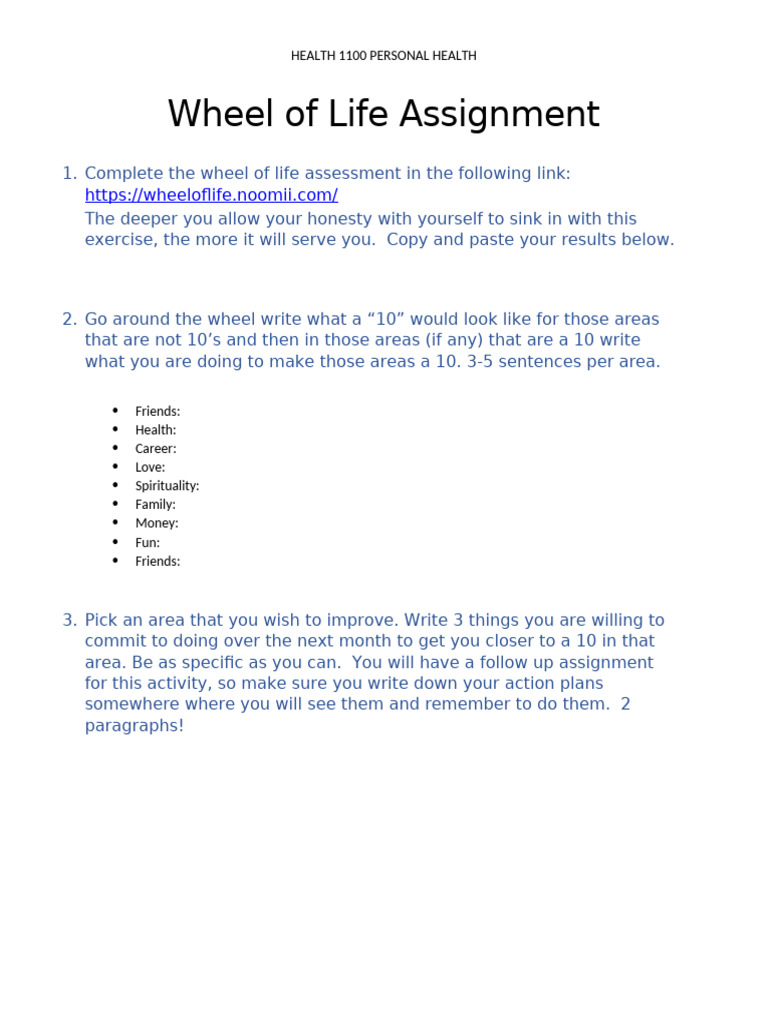Wheel of Life Assessment Guide | PDF