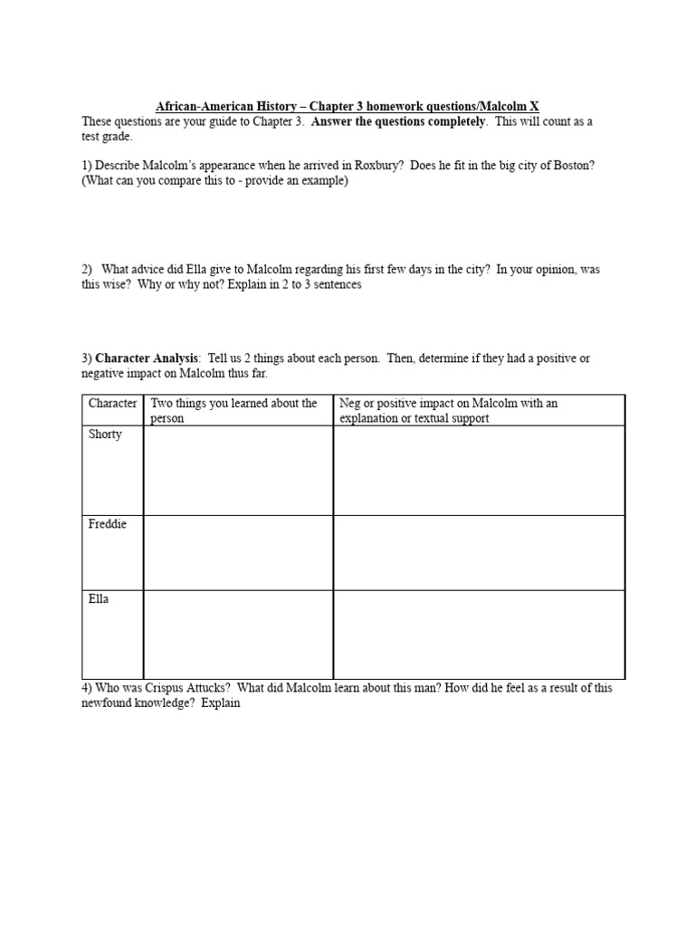 Malcolm X Chapter 3 Questions 2017 | PDF