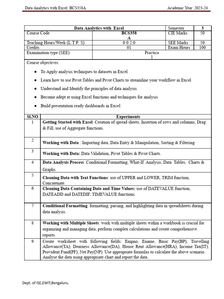 Excel Final Lab Manual | PDF | Microsoft Excel | Spreadsheet