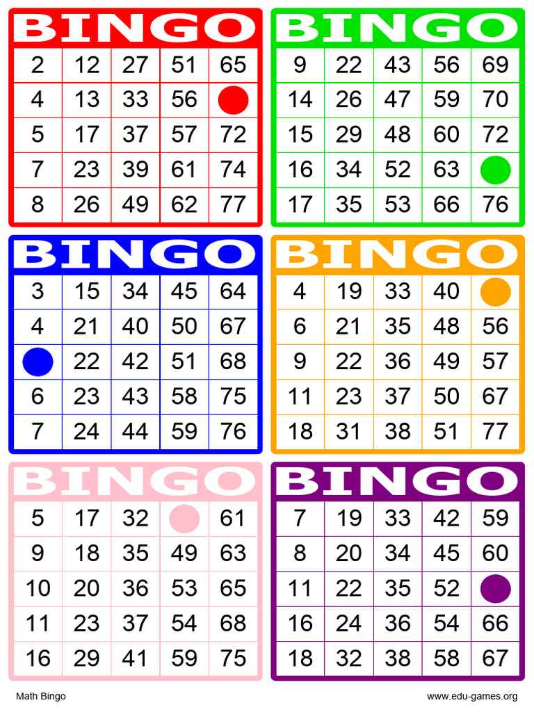 Math Bingo Game and Answers | PDF