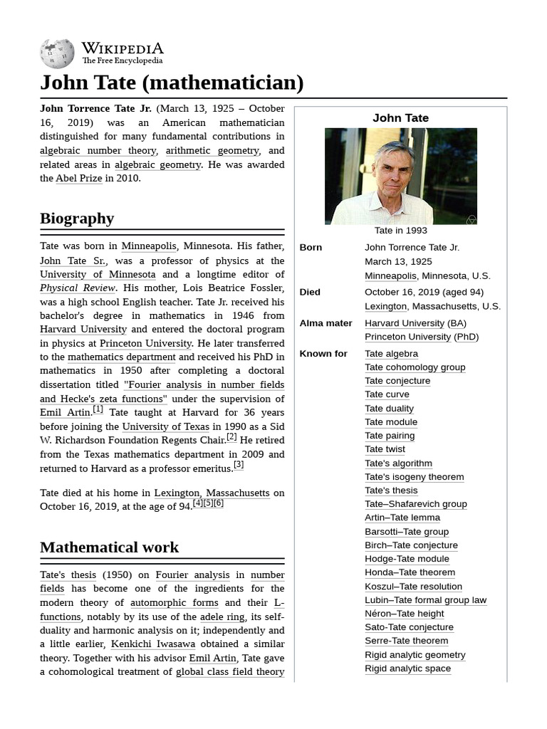 John_Tate_(mathematician) | PDF | Mathematics | Number Theory