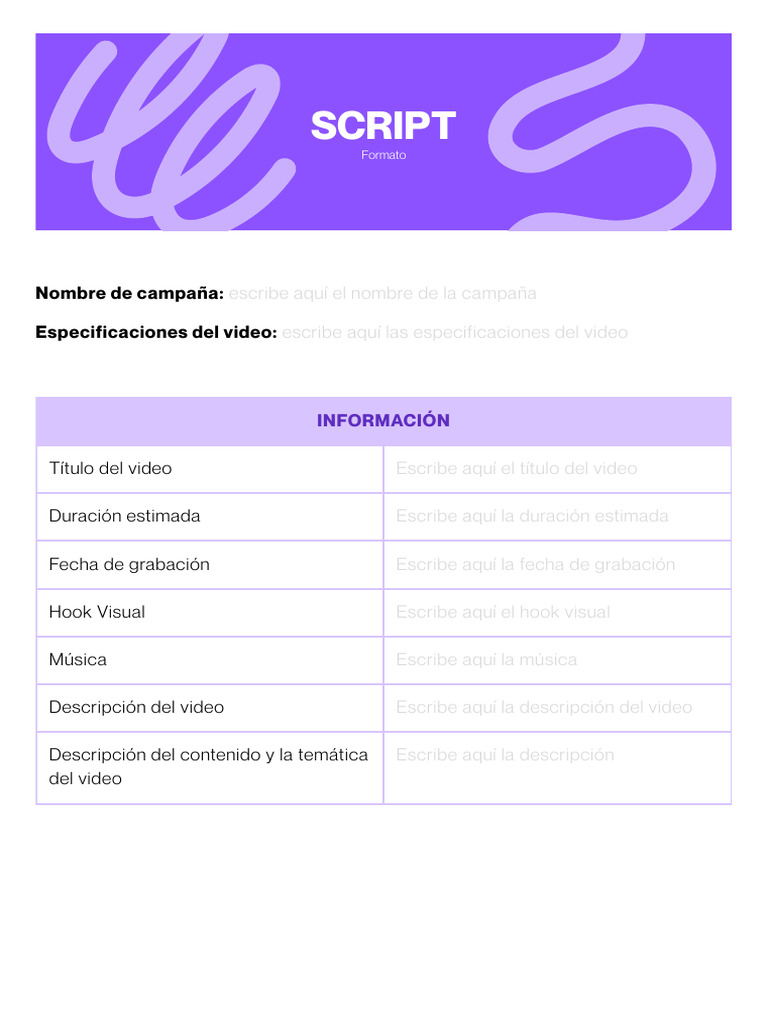 Plantilla Formato Script | PDF