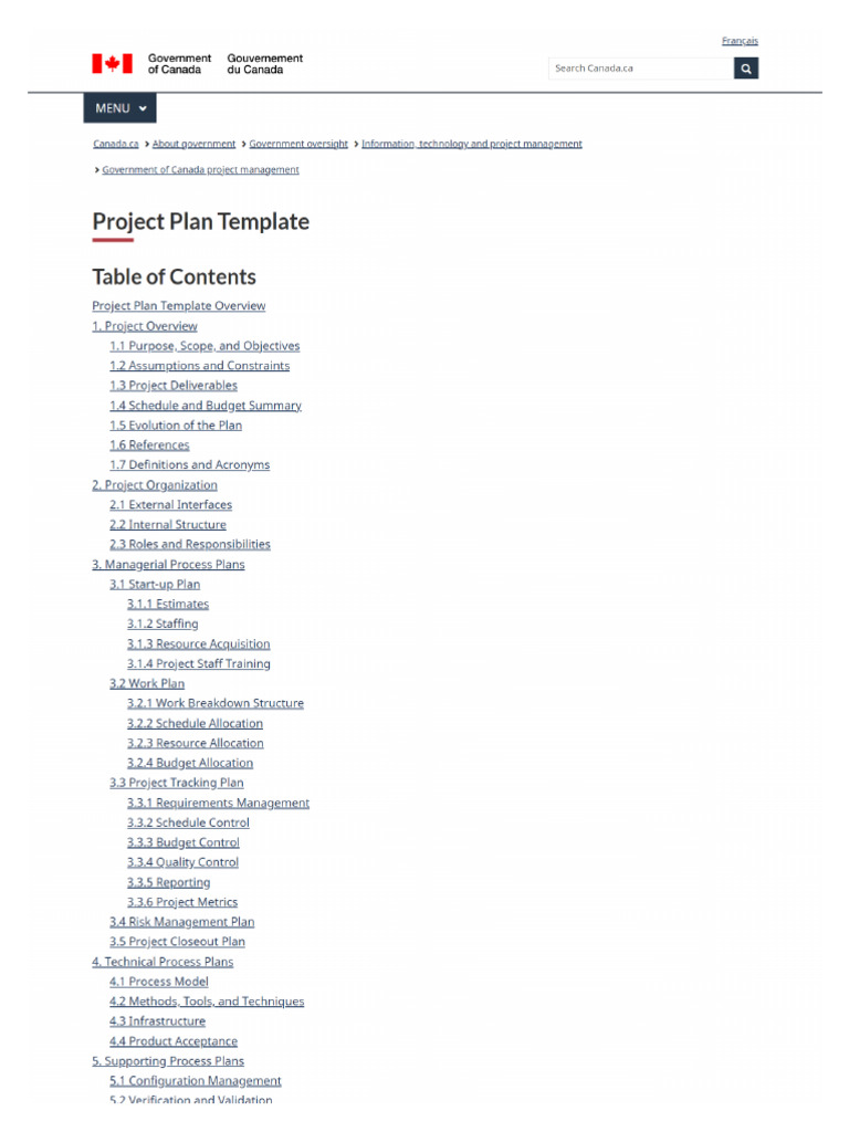 10.0 - Federal Gov of Canada, IT Project Plan Template (2003) | PDF
