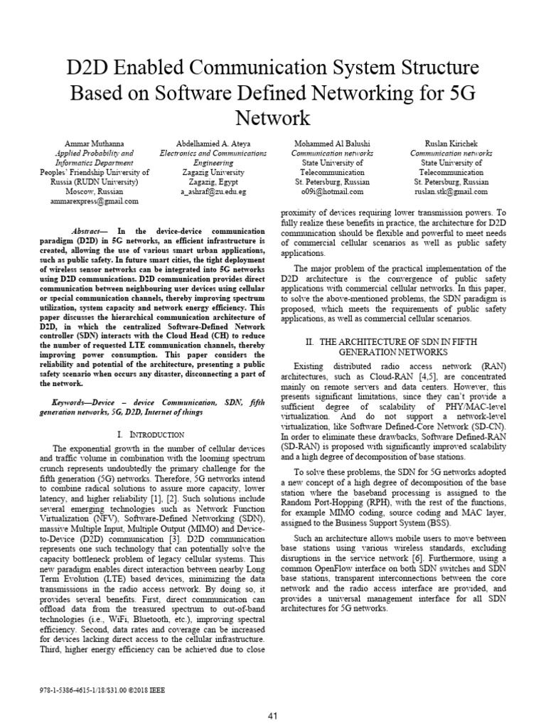 D2D Enabled Communication System Structure Based On Software Defined Networking For 5G Network ...