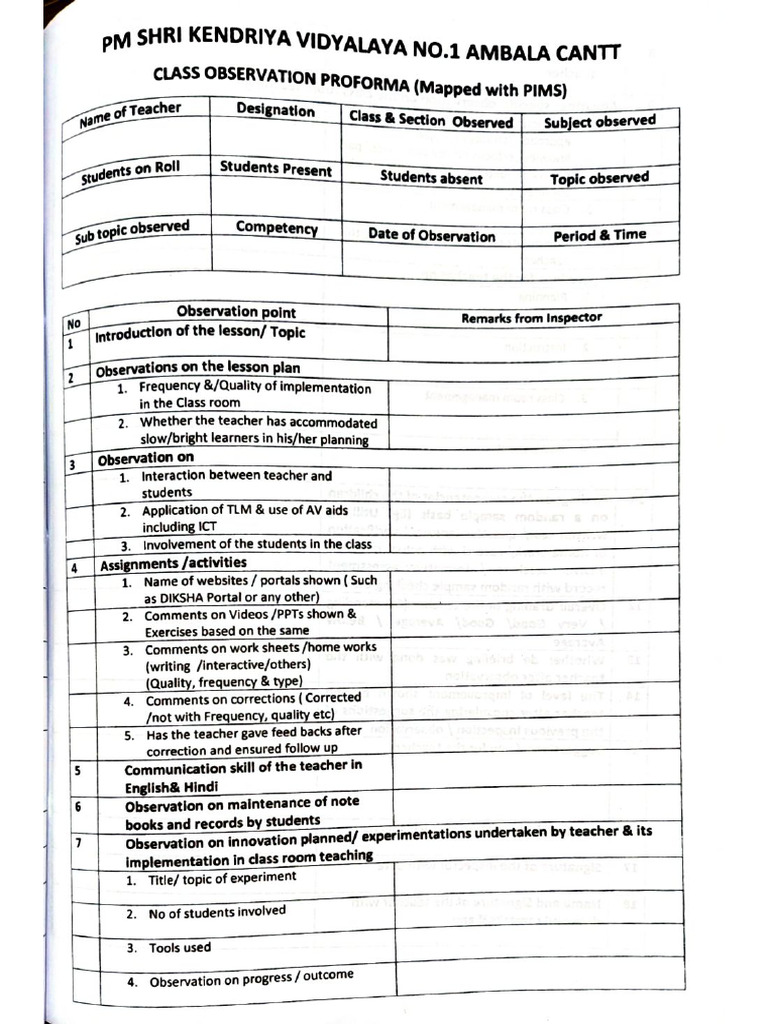 Class Observation PIMS | PDF