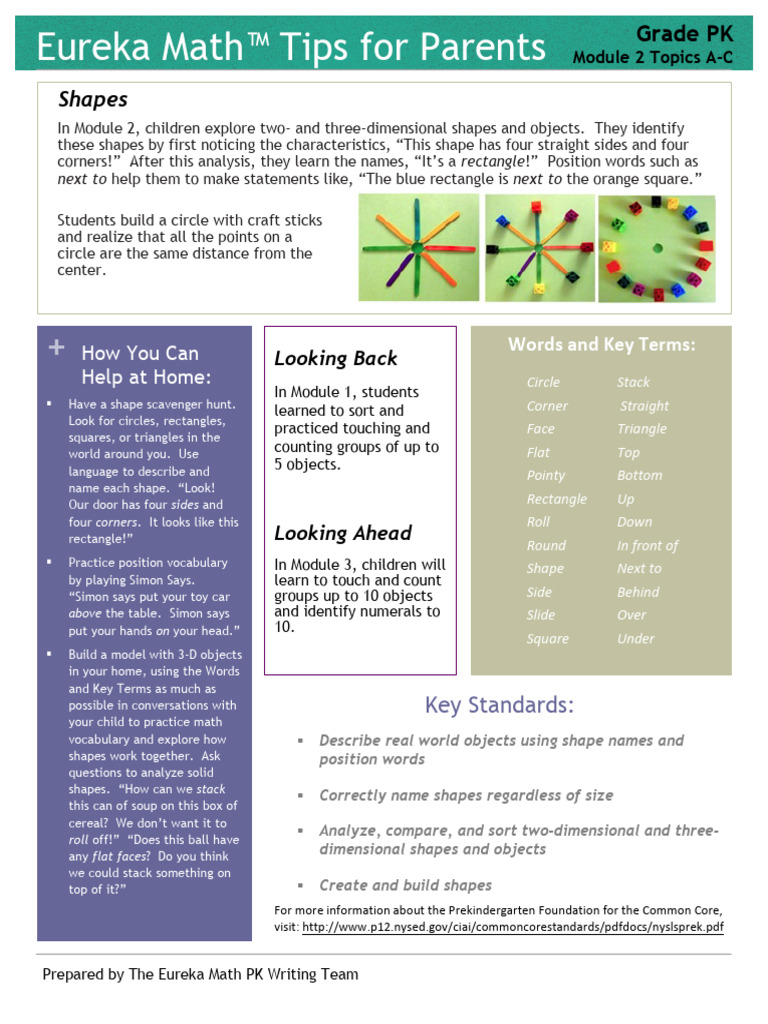 Parent Tip Sheet - Grade PK Module 2 | PDF | Shape | Mathematics