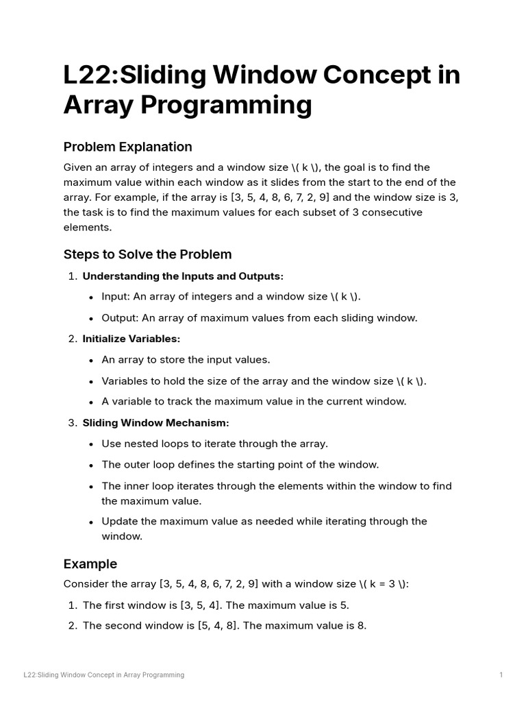 L22Sliding Window Concept in Array Programming | PDF | Control Flow | Computer Programming