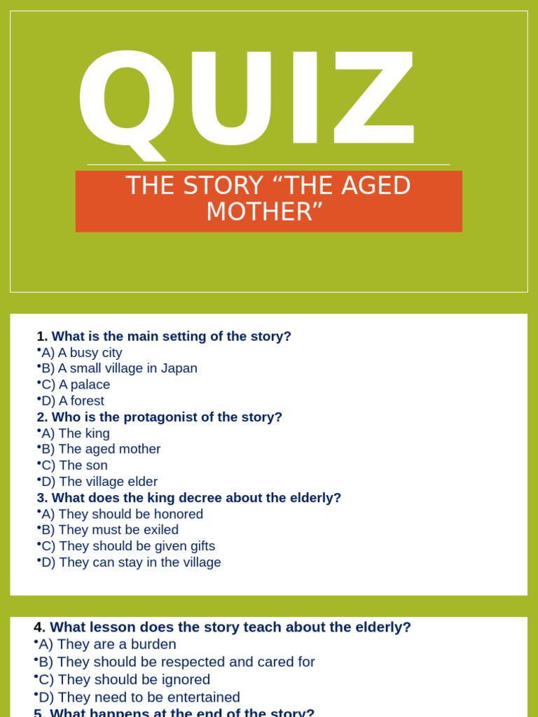Quiz A About The Story THE AGED MOTHER | PDF