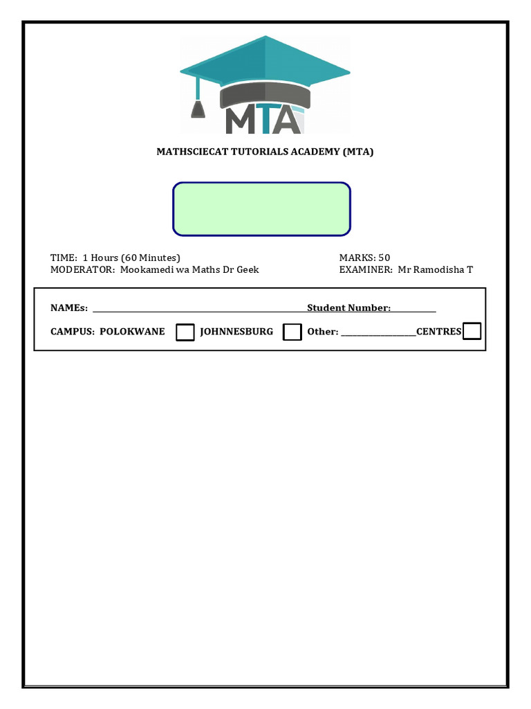 Mta Grade 11 Test Math 2025 | PDF | Mathematics