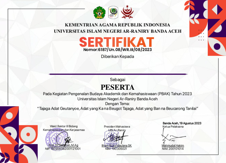 Sertifikat PBAK 2023 | PDF