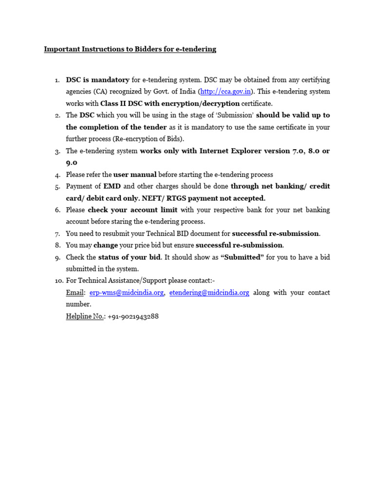 E-Tendering Guide for Bidders | PDF