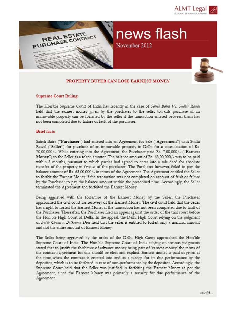 ALMT News Flash - Property Buyer Can Lose Earnest Money | PDF | Justice ...