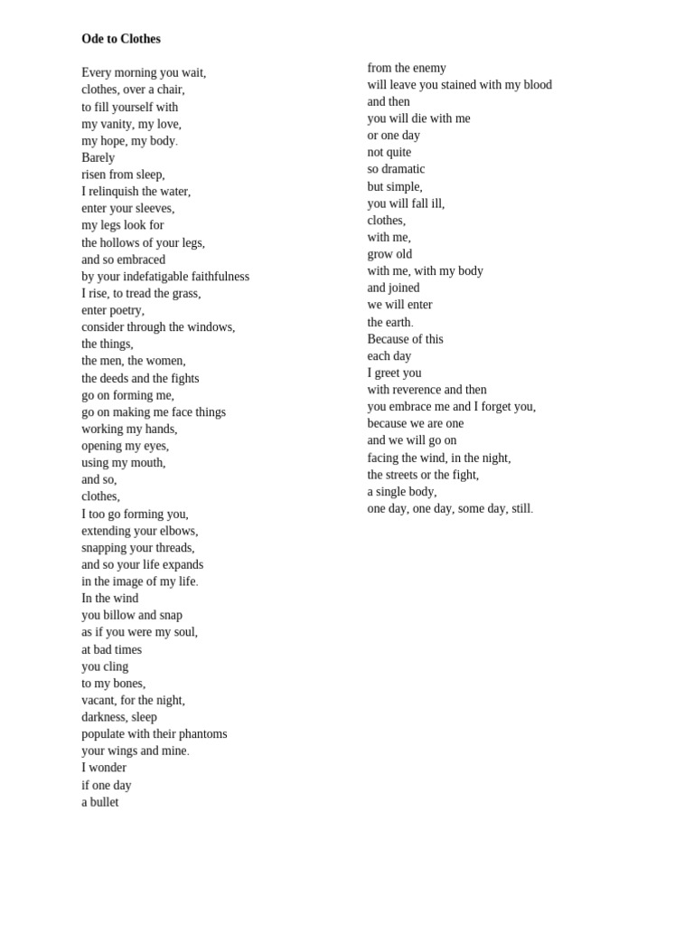 Ode To Clothes | PDF