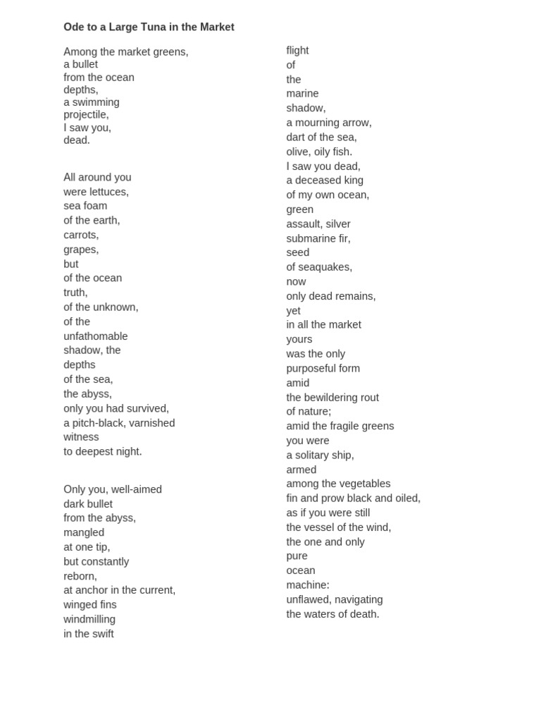 Ode To A Large Tuna | PDF